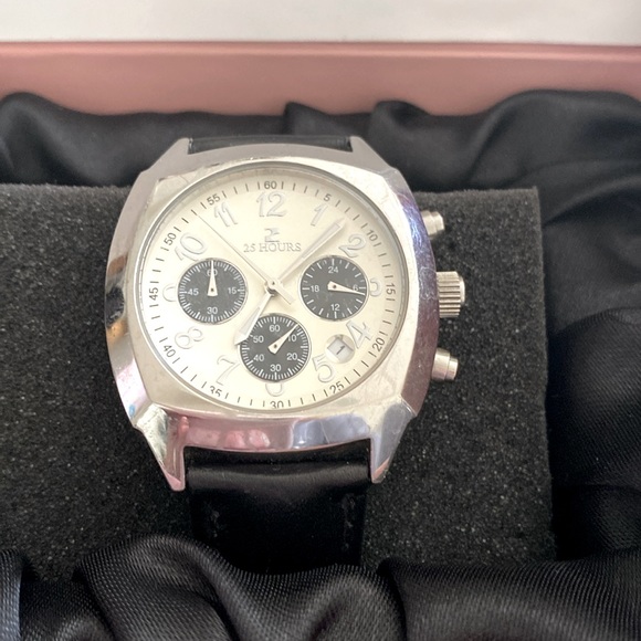 25 Hours | Accessories | 25 Hours Black Leather Band Diver Style Watch ...